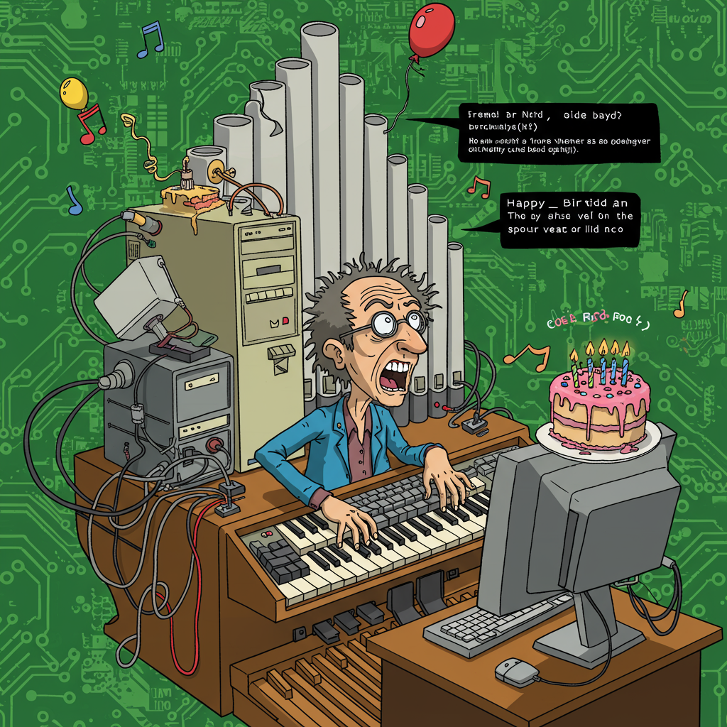 Organ Playing Birthday Cards - Silly Robot Cards