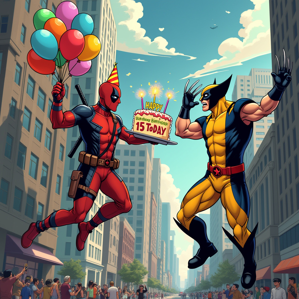 1) Birthday AI Generated Card - Deadpool, and Wolverine (b9824)