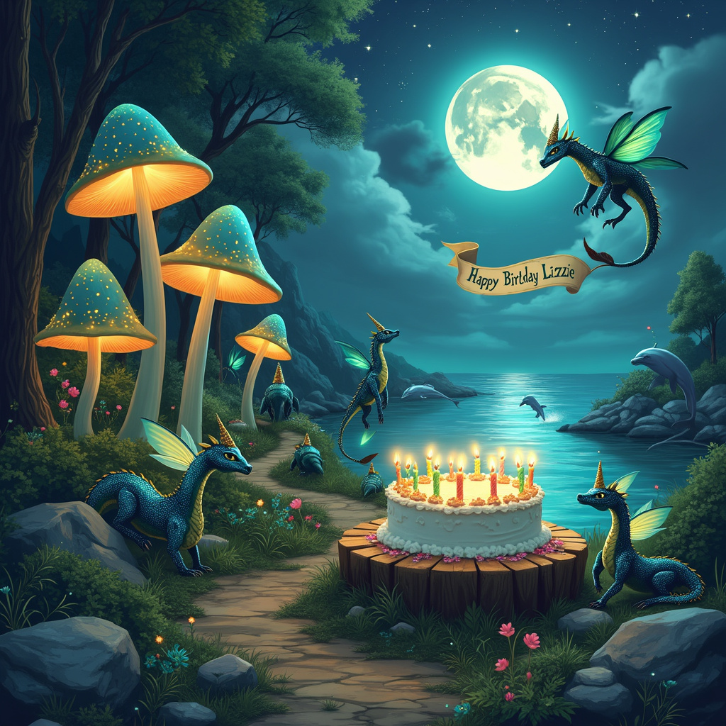 Bioluminescent Mushrooms Birthday Cards - Silly Robot Cards
