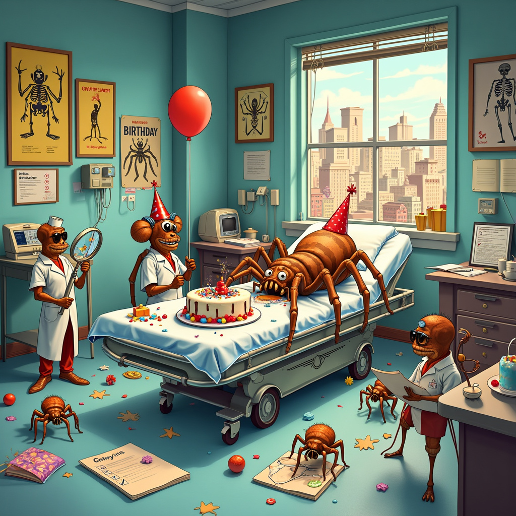 Funny Medical Spiders Birthday Cards - Silly Robot Cards