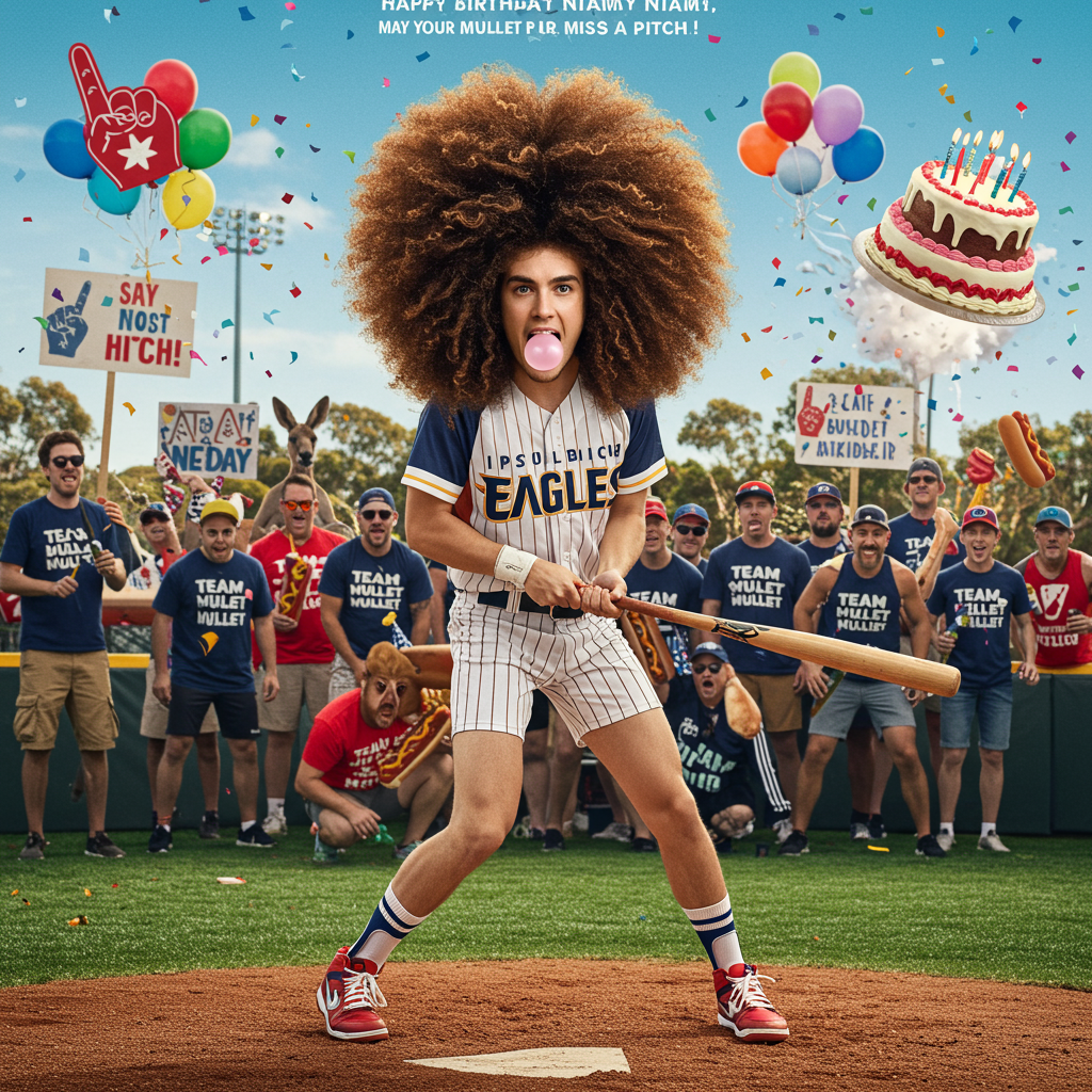 Curly Hair Mullet Birthday Cards - Silly Robot Cards