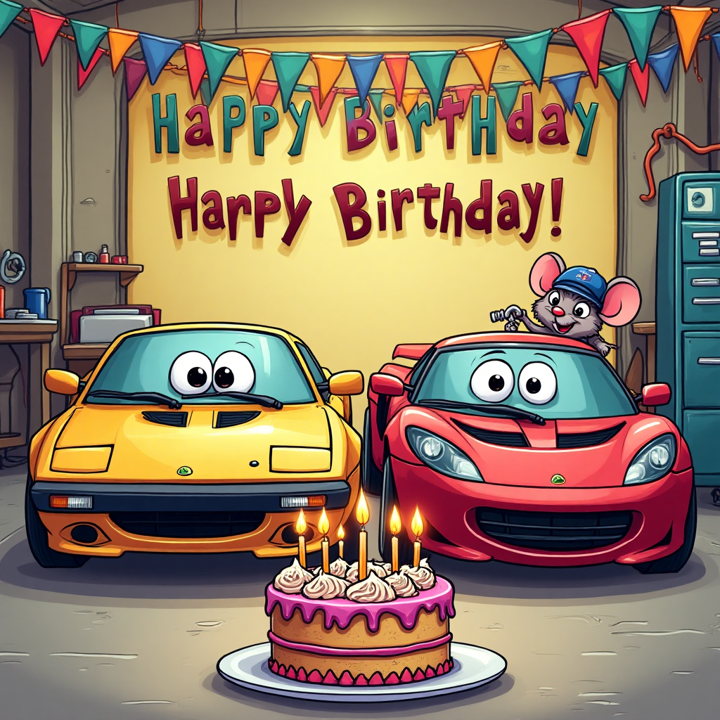 1) Birthday AI Generated Card - Lotus Esprit and Evora in garage with ...