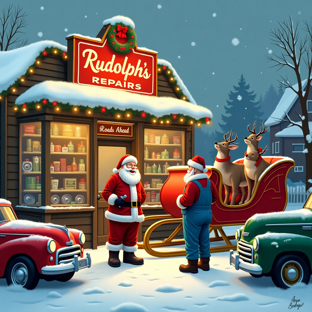 Sleigh Maintenance Birthday Cards - Silly Robot Cards