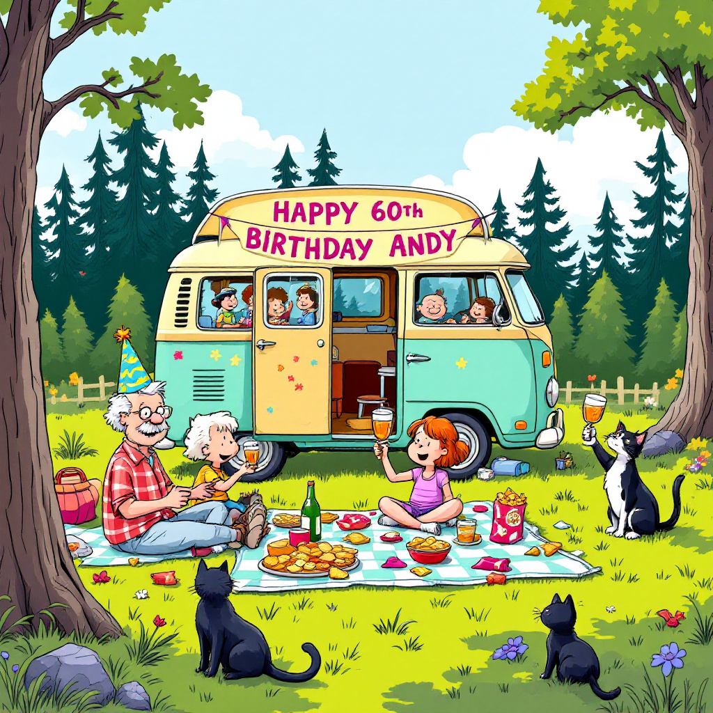 Vintage Camper Van Birthday Cards - Silly Robot Cards