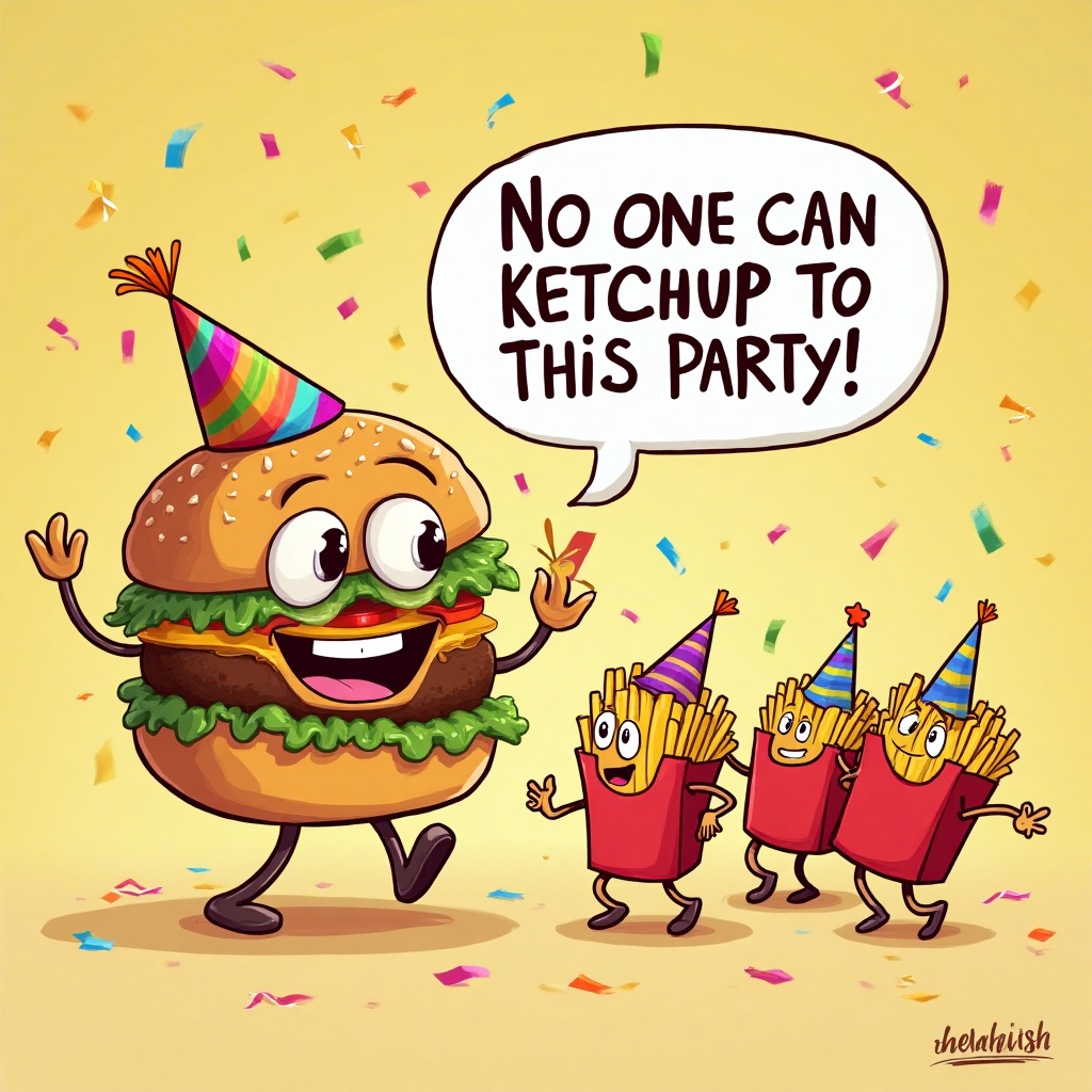 Cheeseburger and Fries Birthday Cards - Silly Robot Cards