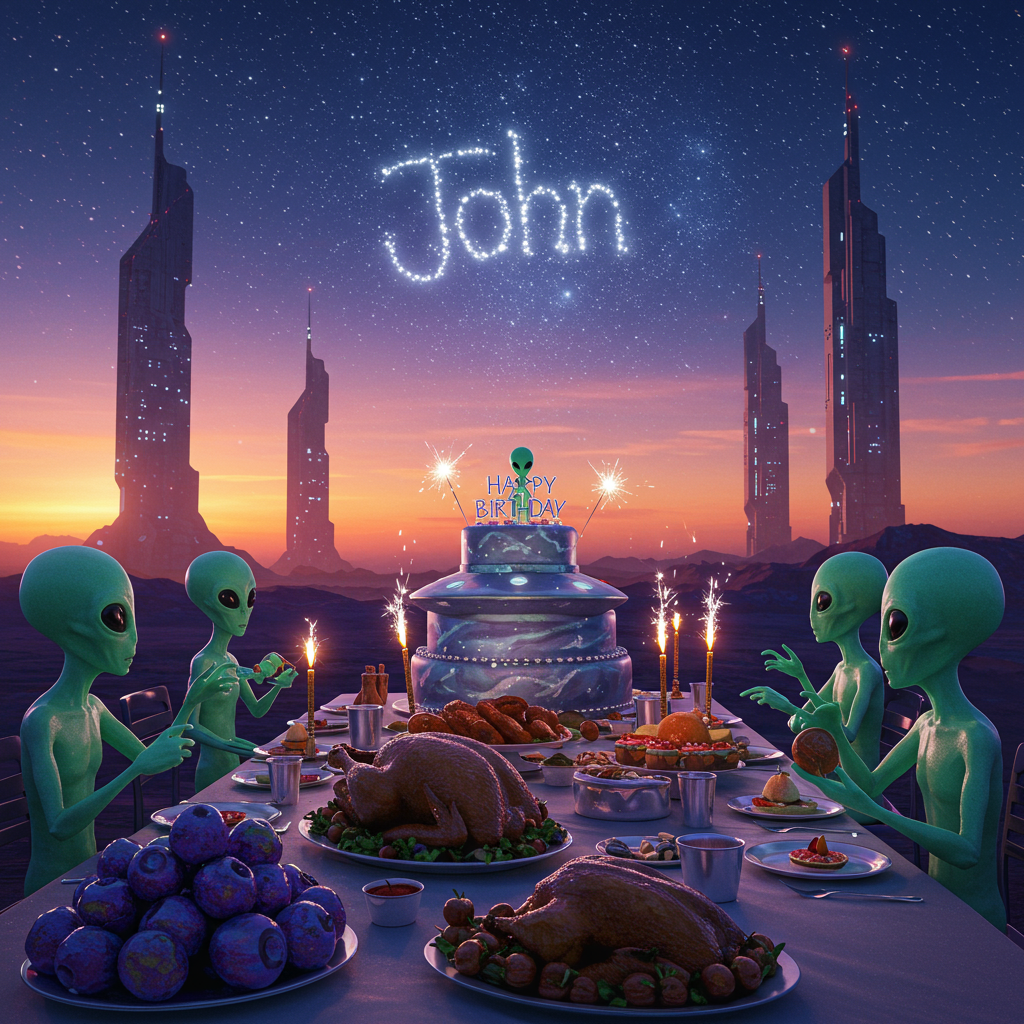 Alien Feast Birthday Cards - Silly Robot Cards