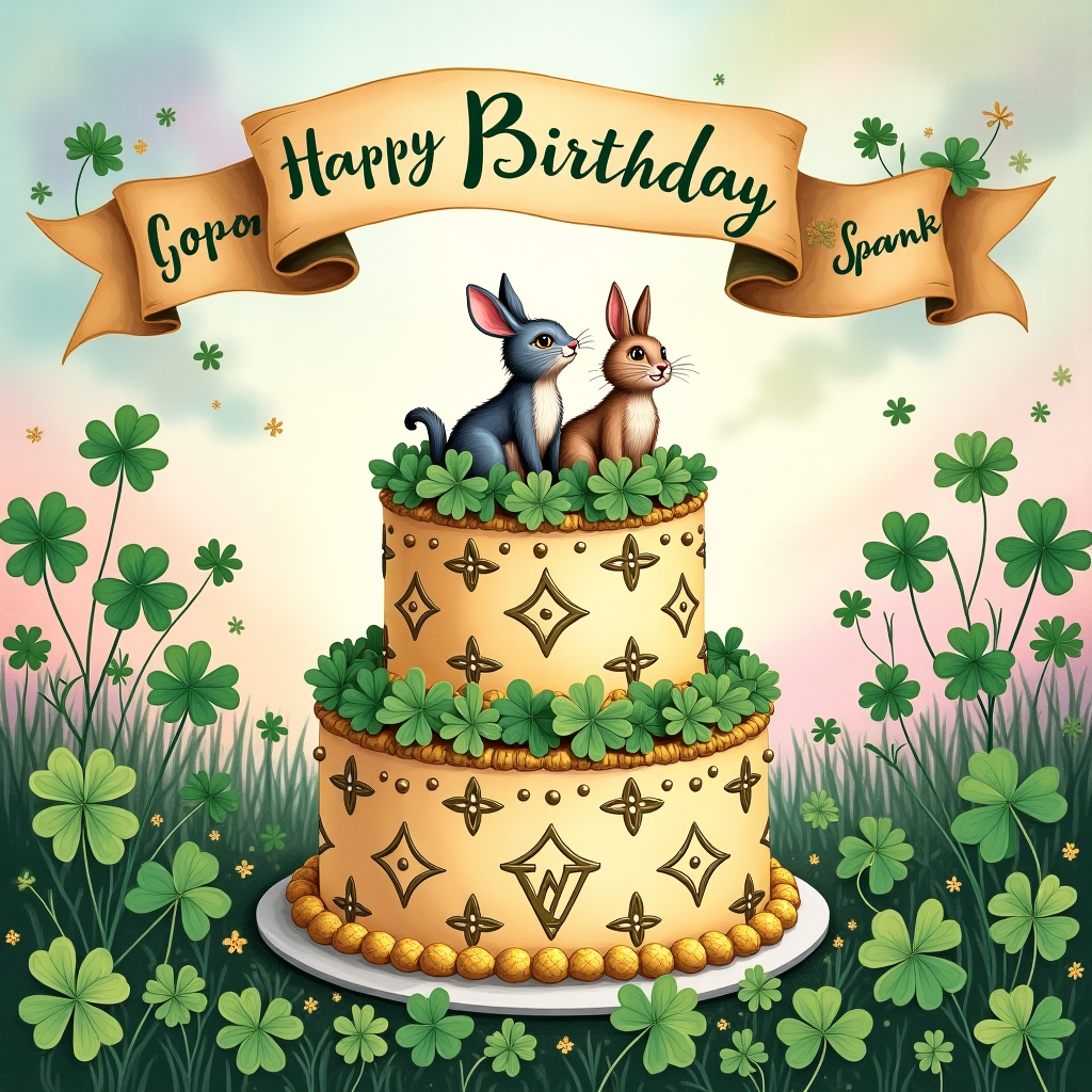 1) Birthday AI Generated Card - Louis Vuitton , Money, and 4 leaf ...