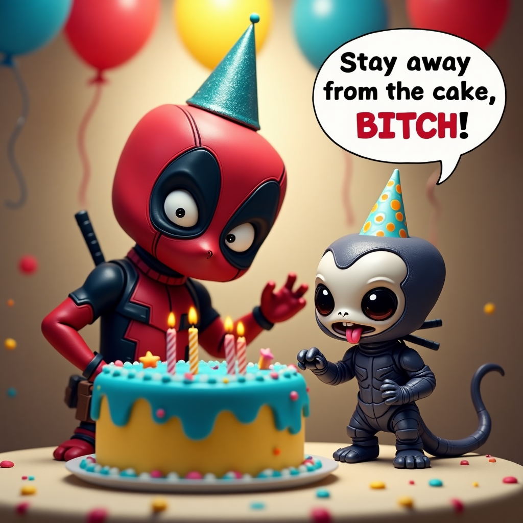 1) Birthday AI Generated Card - Deadpool, Xenomorph wearing party hat ...