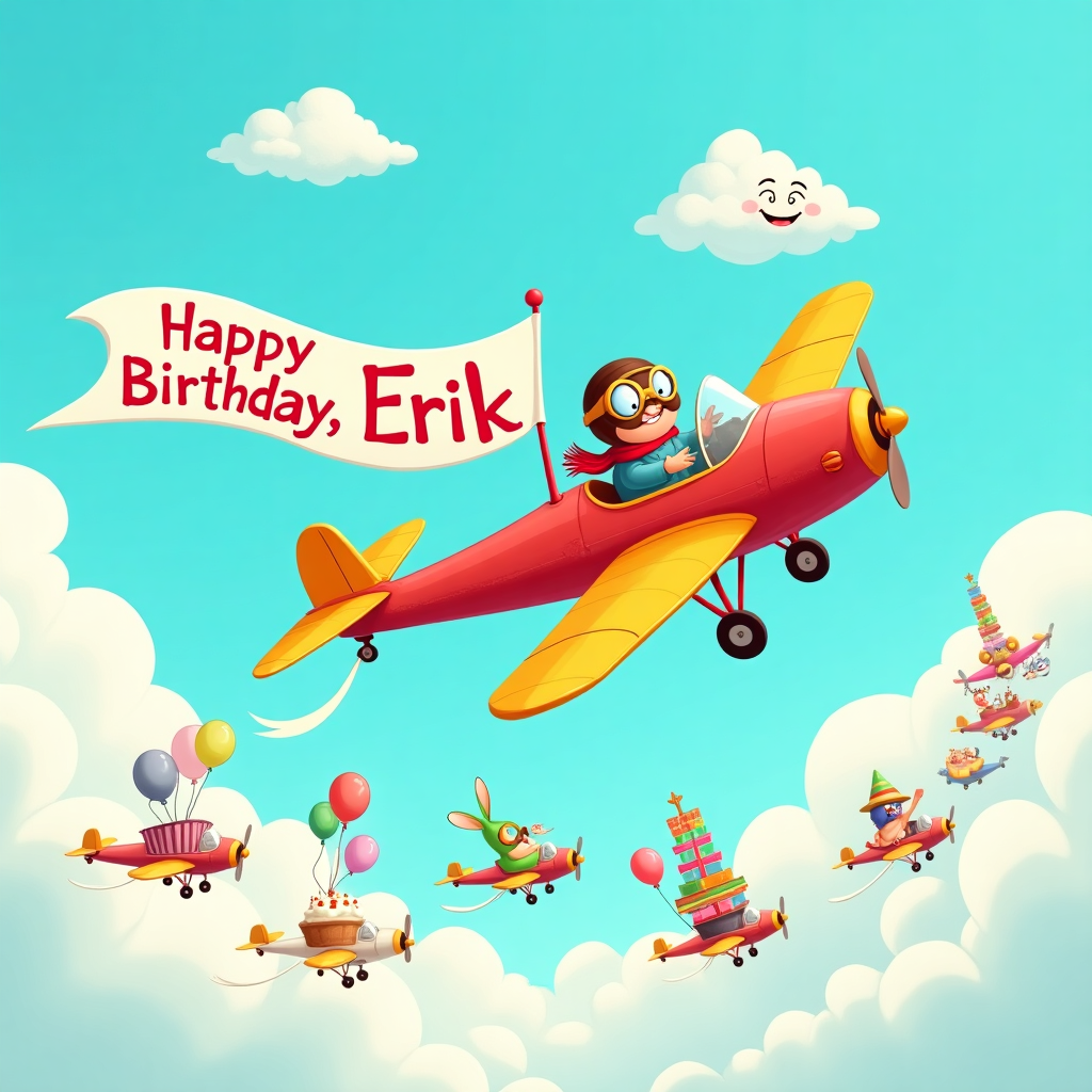 1) Birthday AI Generated Card - Pilot, Airplane, Clouds, Funny, Drones ...