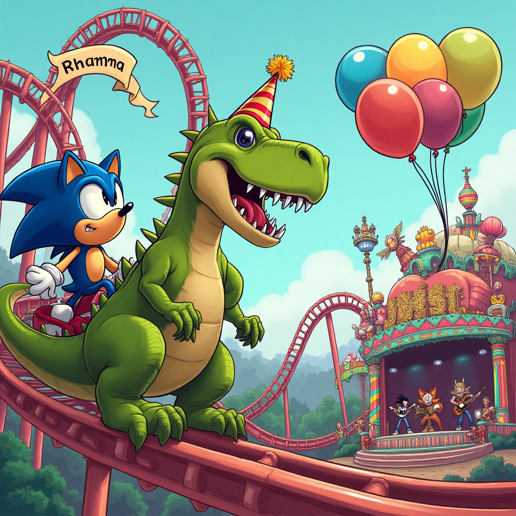 1) Birthday AI Generated Card - Theme parks, t-rex, sonic the hedgehog ...