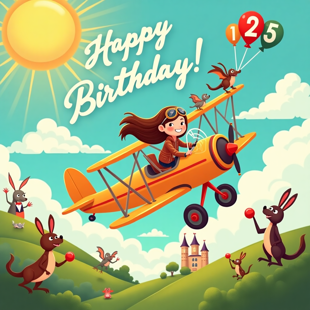 2) Birthday AI Generated Card - White female pilot with long brown hair ...