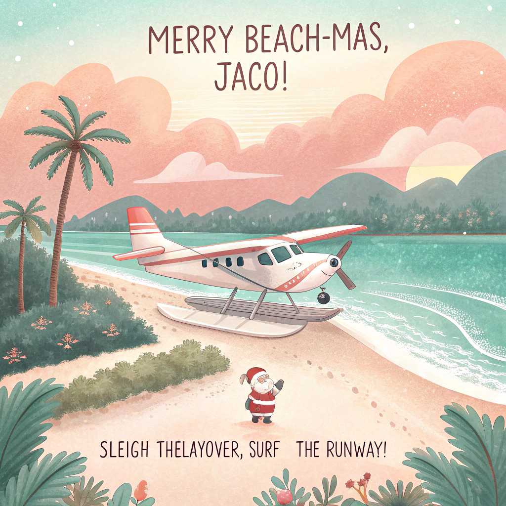 Merry Beach‑mas Christmas Cards - Silly Robot Cards