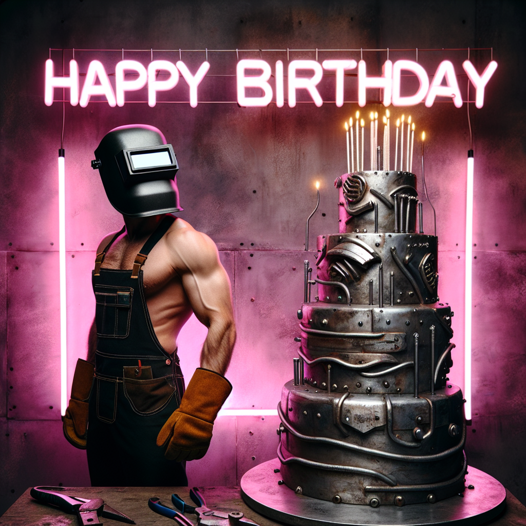 1) Birthday AI Generated Card - Strong woman welder in front of a metal ...